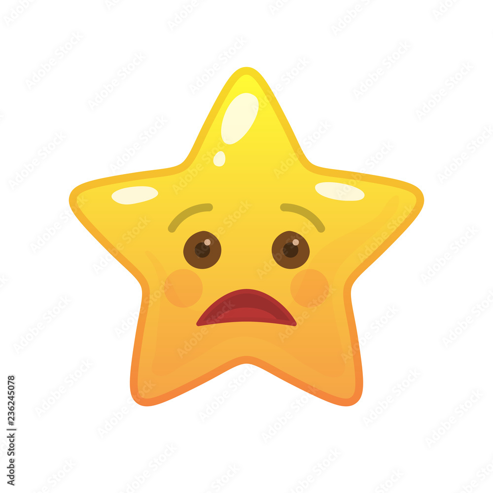 Sad star shaped comic emoticon. Tragic face with facial expression ...