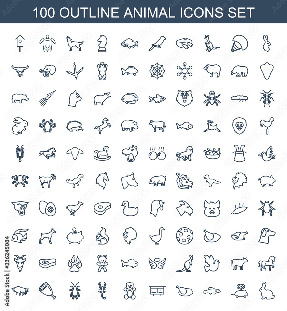 animal icons. Set of 100 outline animal icons included rabbit, mouse ...