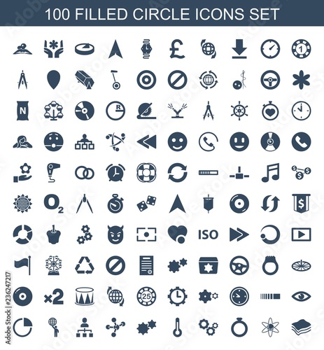circle icons. Set of 100 filled circle icons included sponge, atom ...