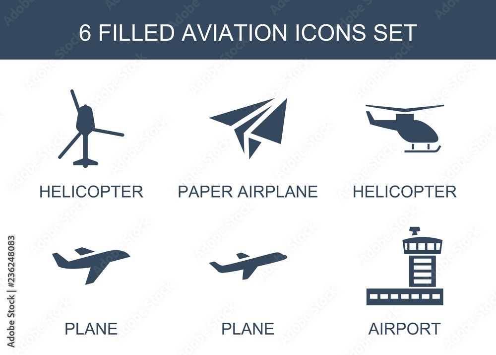 aviation icons. Set of 6 filled aviation icons included helicopter ...