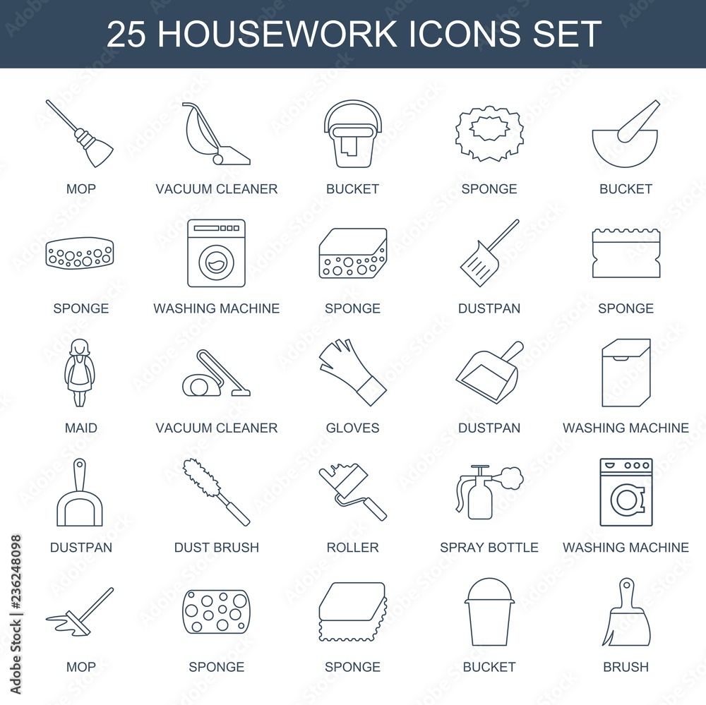 housework icons. Set of 25 line housework icons included mop, vacuum ...