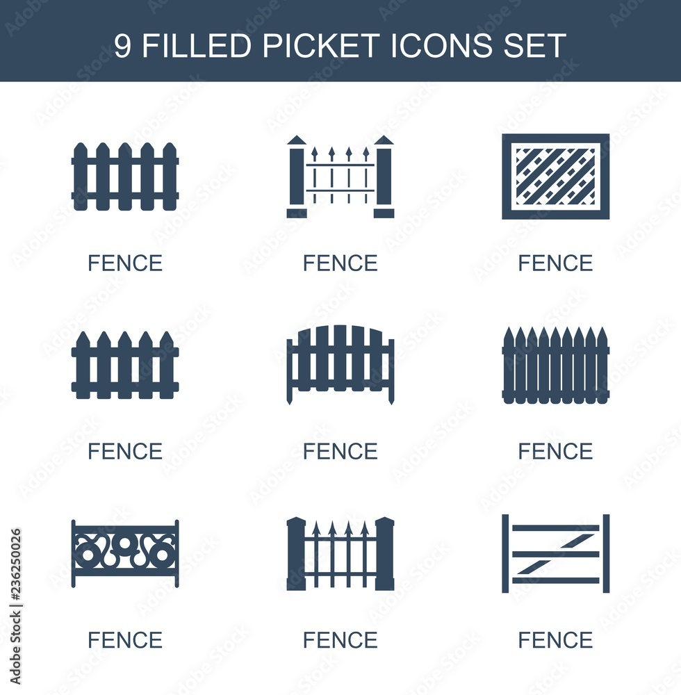 picket icons. Set of 9 filled picket icons included fence on white ...