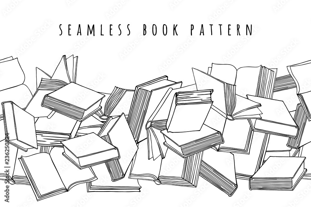 Book pattern. Seamless horizontal texture with open and closed books ...