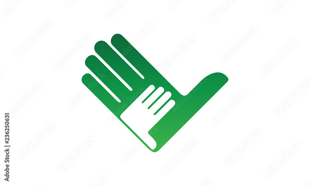 This is a two hands image with the small one on top of the big one. The ...