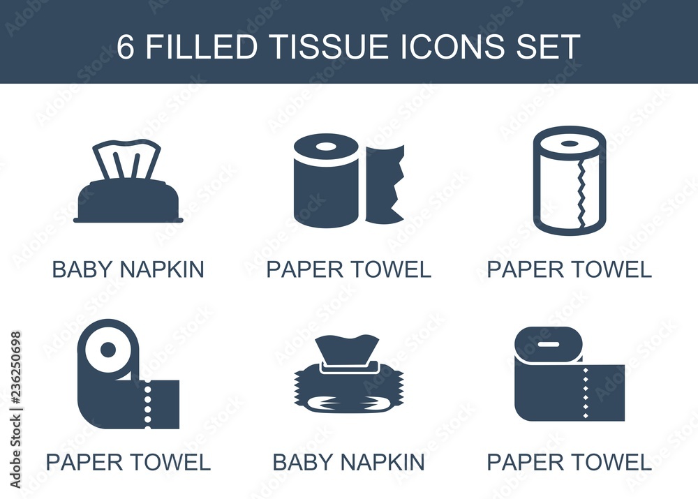 tissue icons. Set of 6 filled tissue icons included baby napkin, paper ...