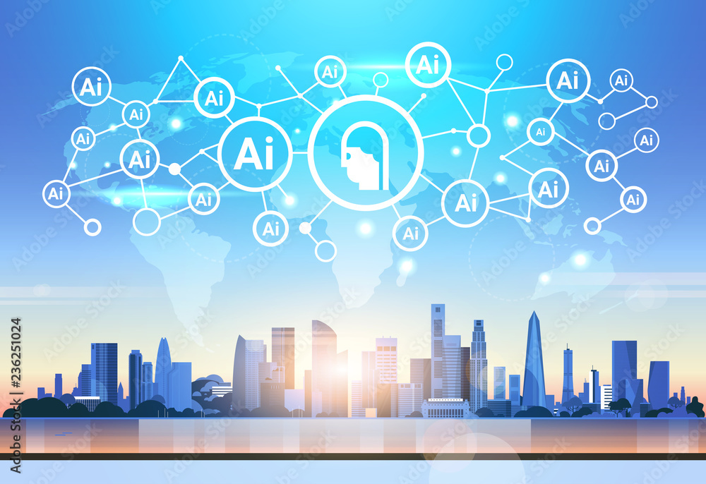 world map ai logo icon network futuristic interface artificial ...