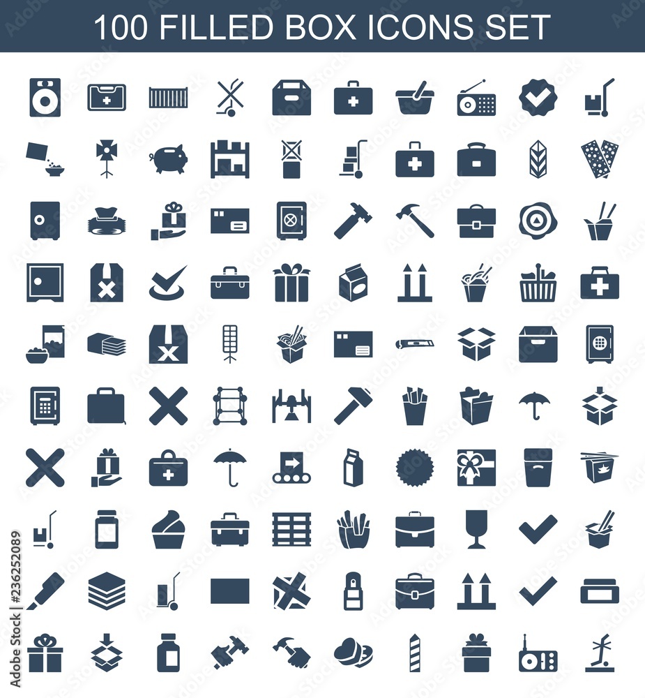 box icons. Set of 100 filled box icons included no standing nearby ...