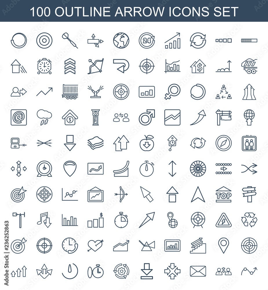 Arrow Icons Set Of 100 Outline Arrow Icons Included Graph Communication Mail Move Download
