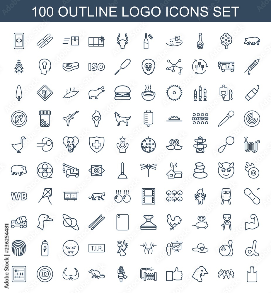 logo icons. Set of 100 outline logo icons included chopping board ...