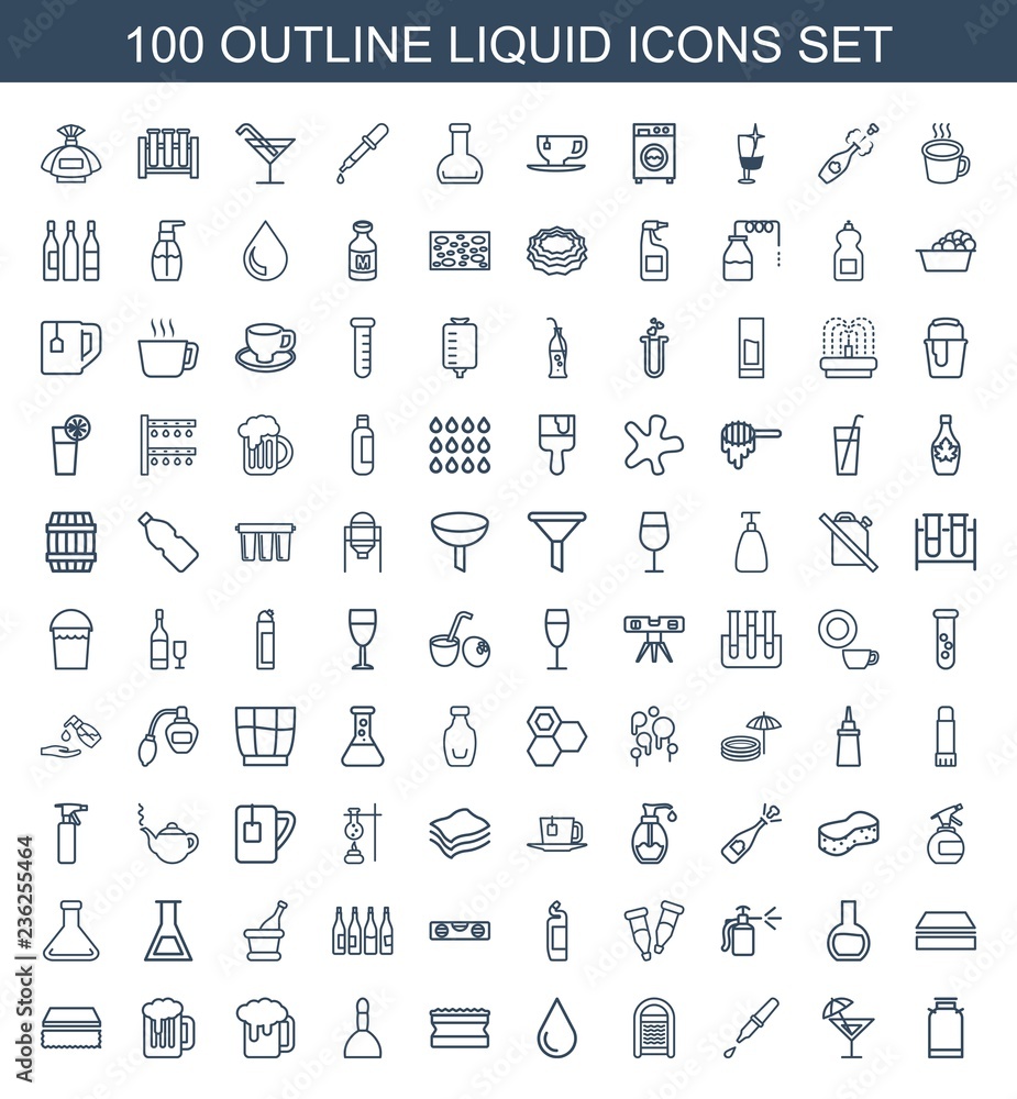 liquid icons. Set of 100 outline liquid icons included canister ...
