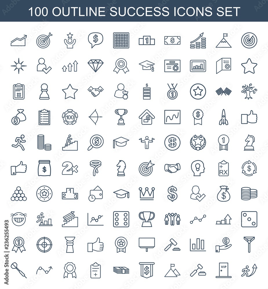 success icons. Set of 100 outline success icons included man going up ...