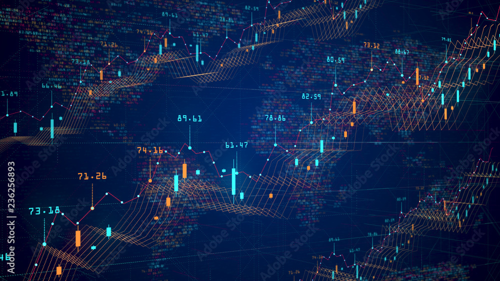 Stock chart - abstract digital 3d financial chart render showing ...