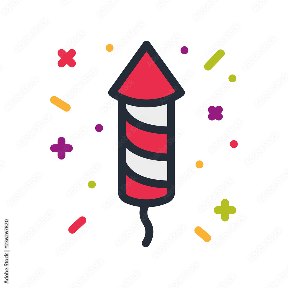 Firework Firecracker Rocket Explosion Flat Color Line Stroke Icon ...