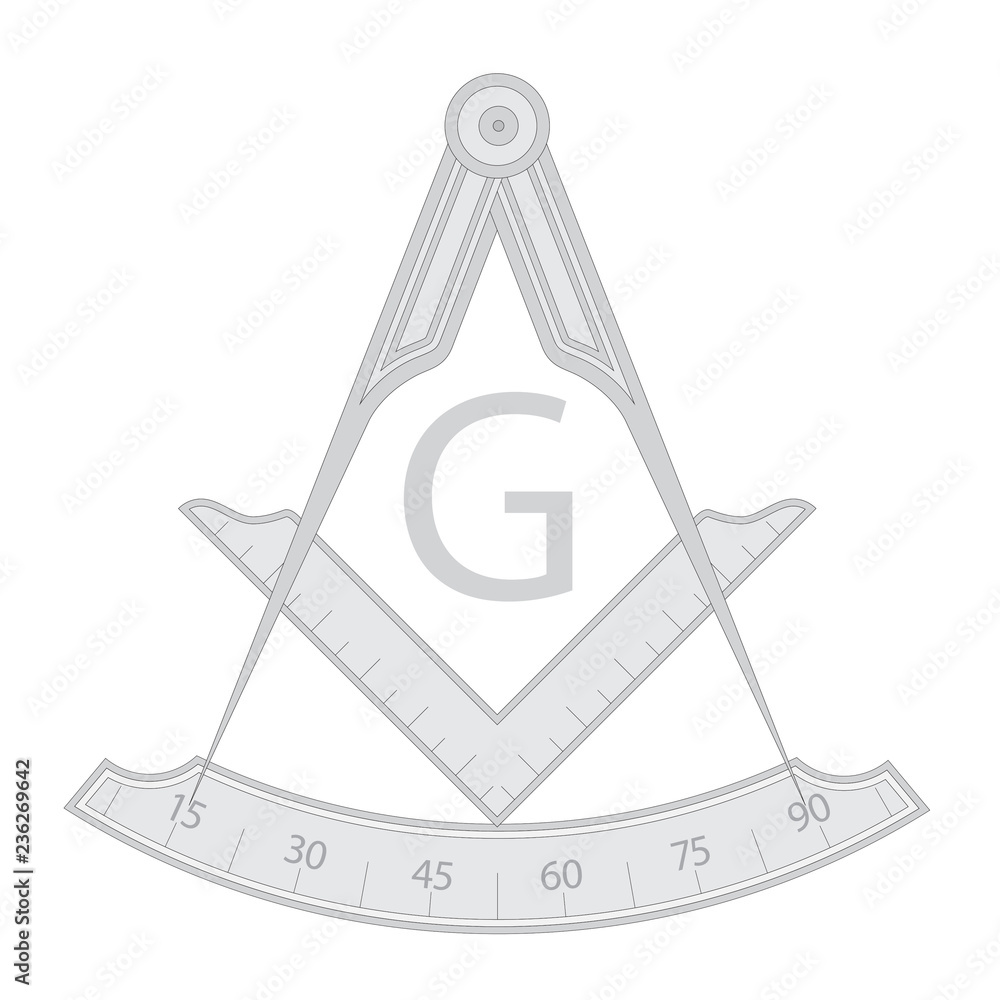 Gray masonic square and compass symbol, with G letter. Mystic occult ...