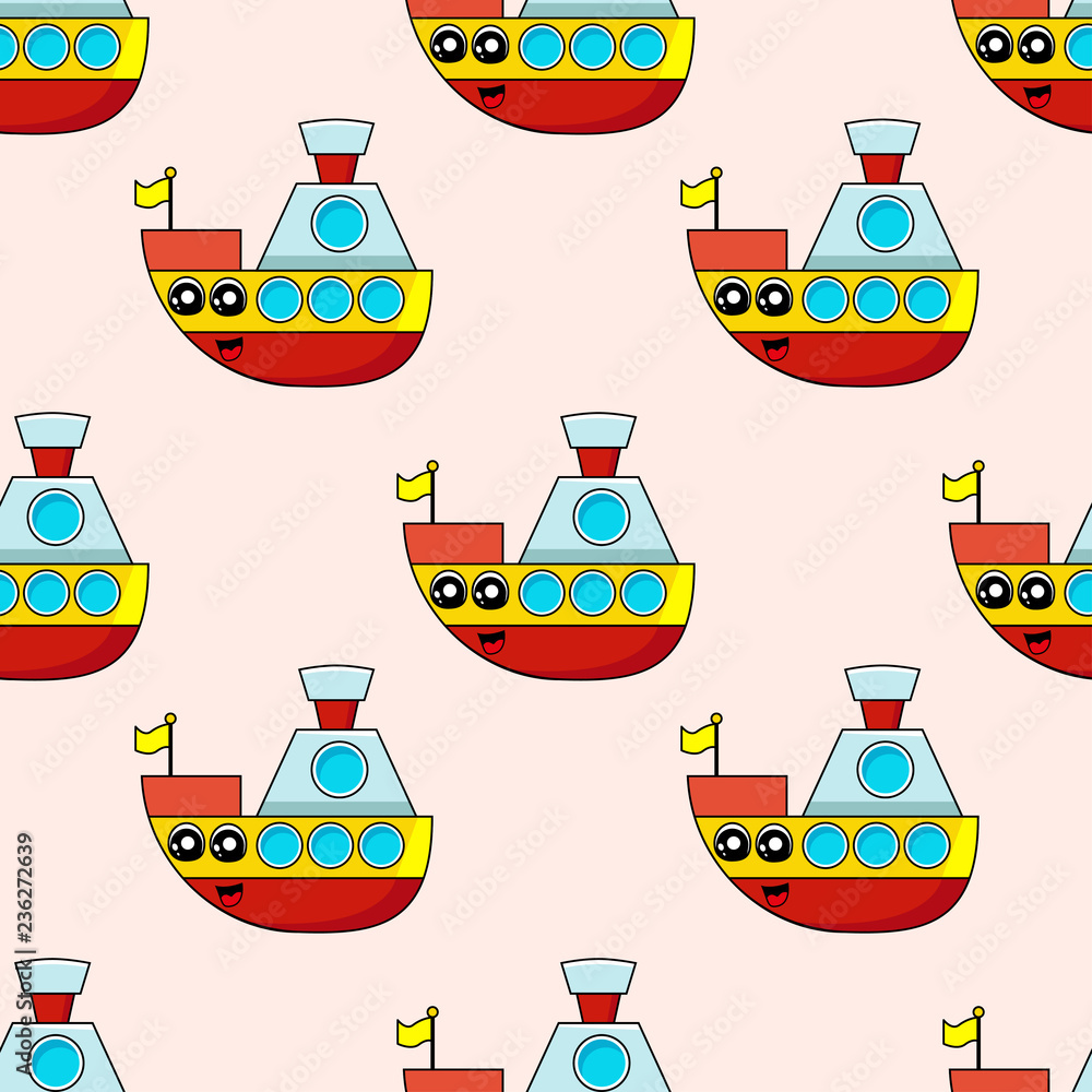 Cute kids ship pattern for girls and boys. Colorful ship pattern on the ...