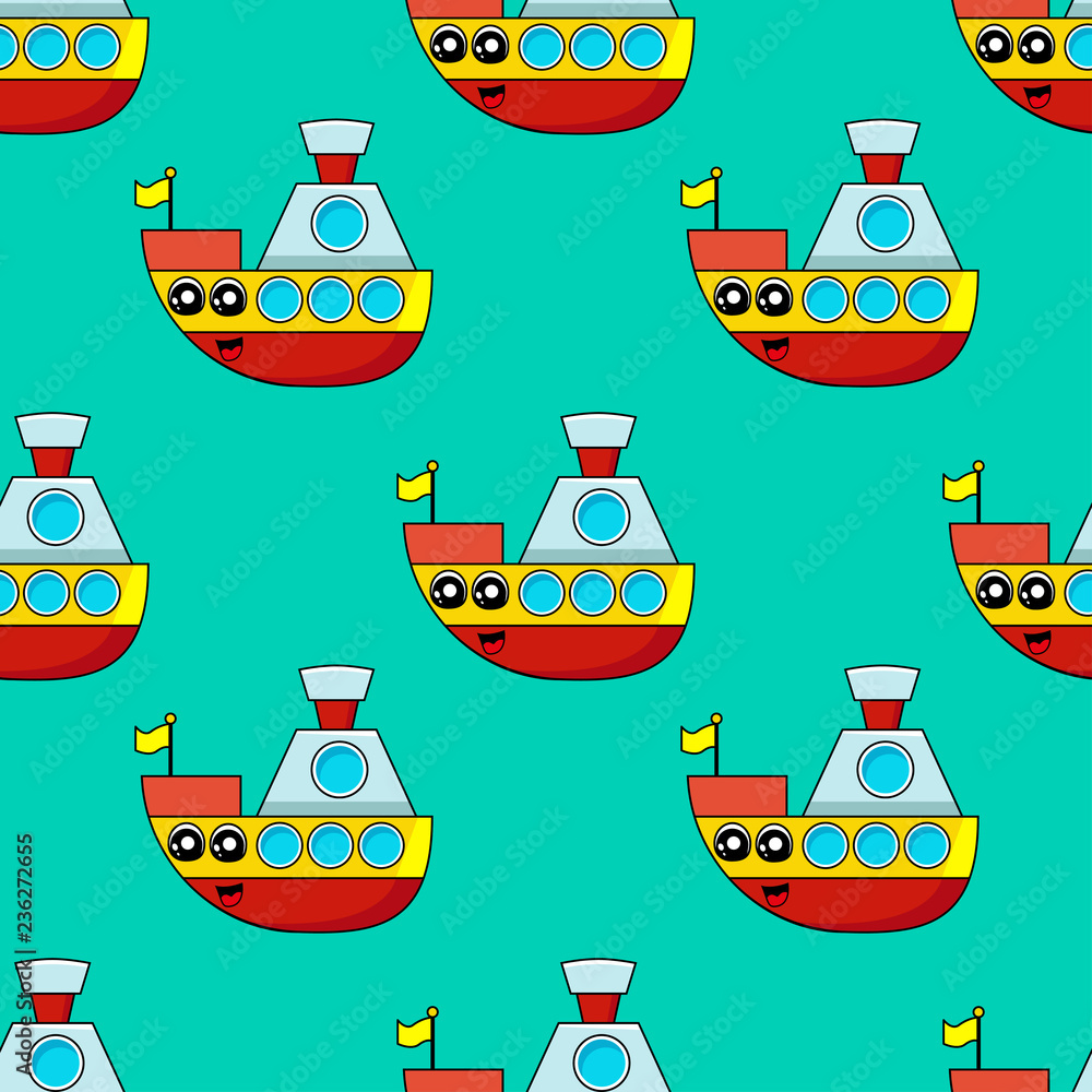 Cute kids ship pattern for girls and boys. Colorful ship pattern on the ...
