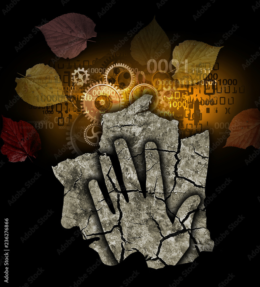 Depression, dementia, burnout syndrome, male head with autumn leaves ...