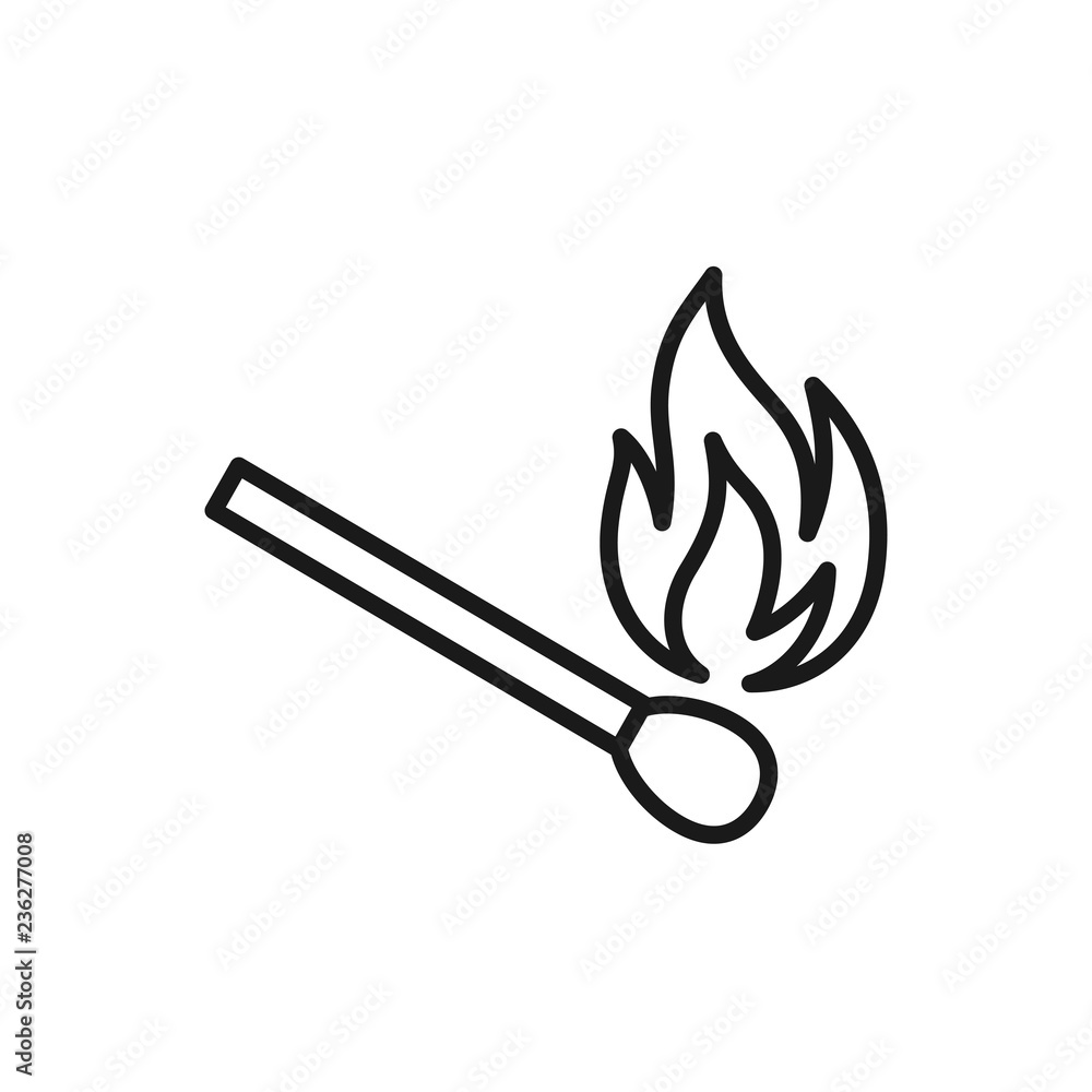 Black isolated outline icon of matchstick on white background. Line ...