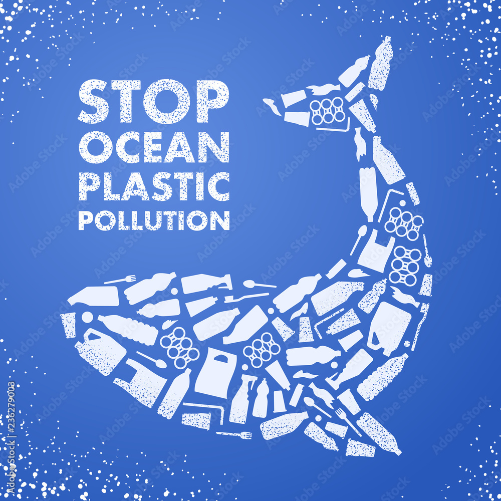 Stop Ocean Plastic Pollution Ecological Poster Whale Composed Of