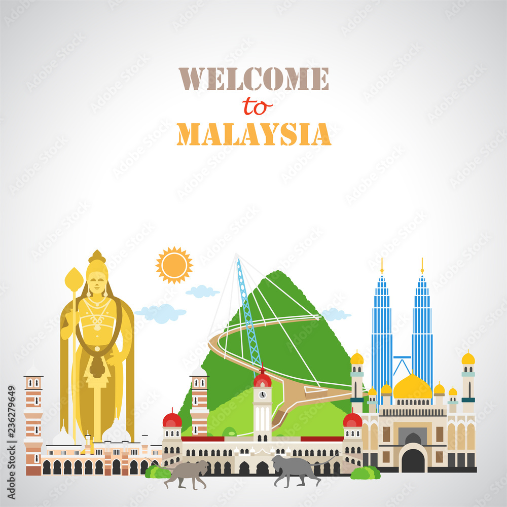 Travel background with landmarks of Malaysia Stock Vector | Adobe Stock