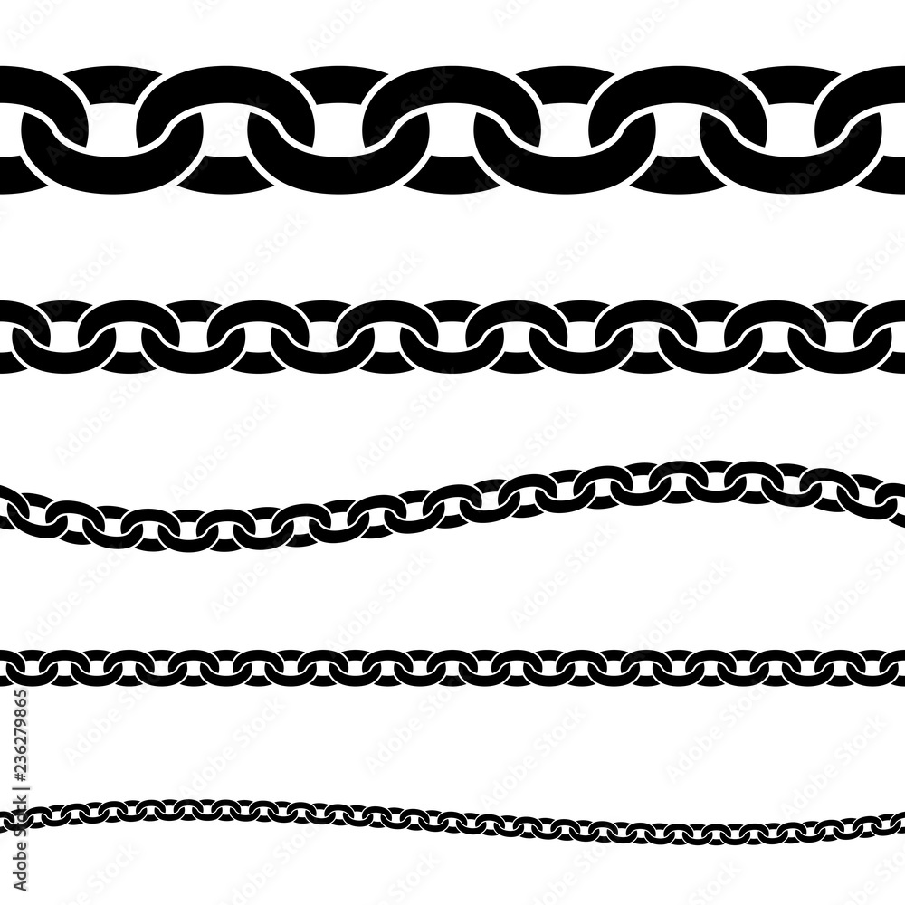Set of black isolated silhouette of chains on white background ...