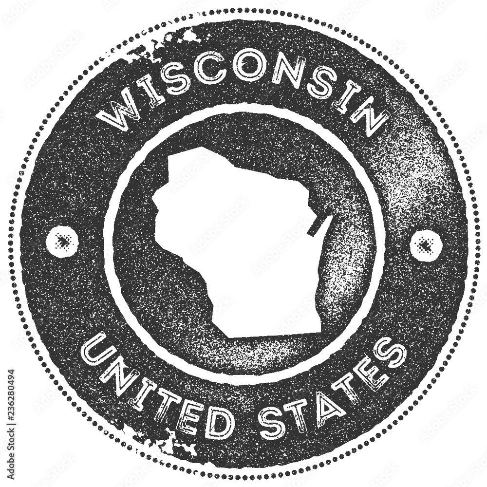 Wisconsin map vintage stamp. Retro style handmade label, badge or ...