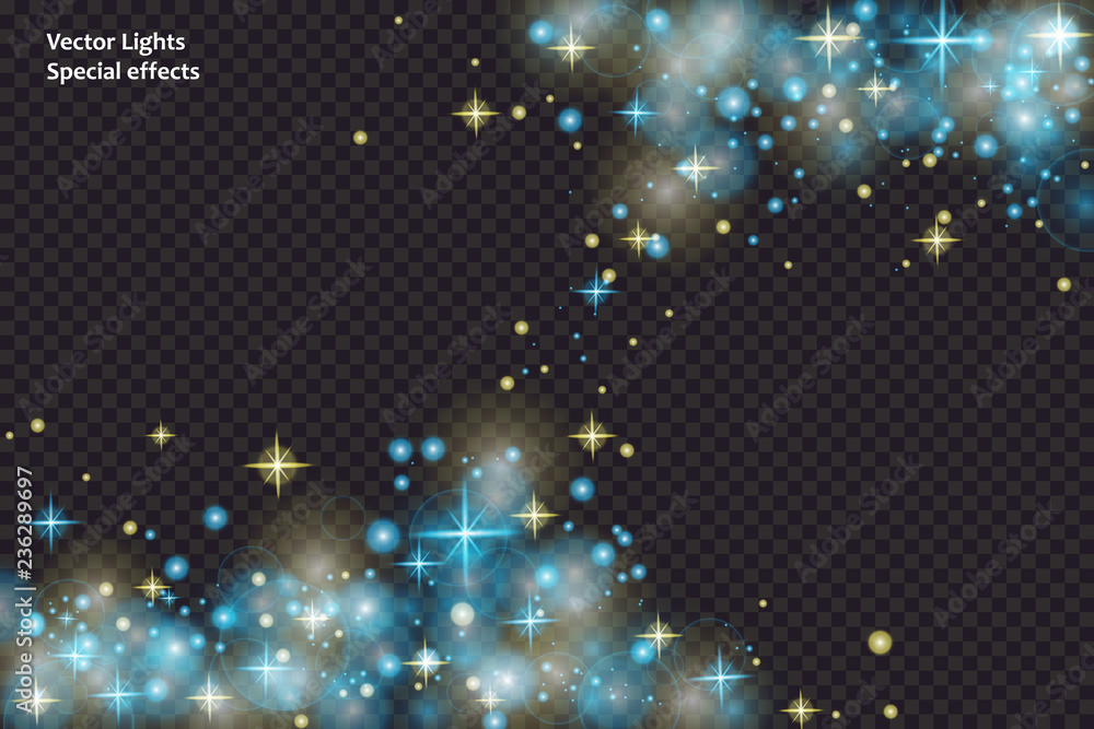 blue sparks and stars glitter special light effect. Sparkling magic ...