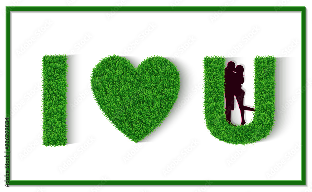 Green grass letter. I love you. I heart u. Valentine's Day greeting ...