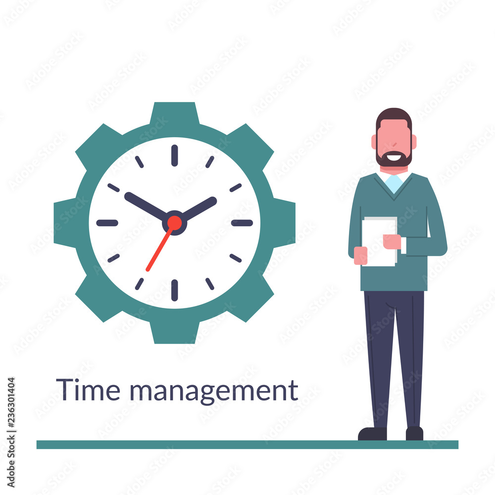 Time management, control. Isolated on background. Businessman stang ...