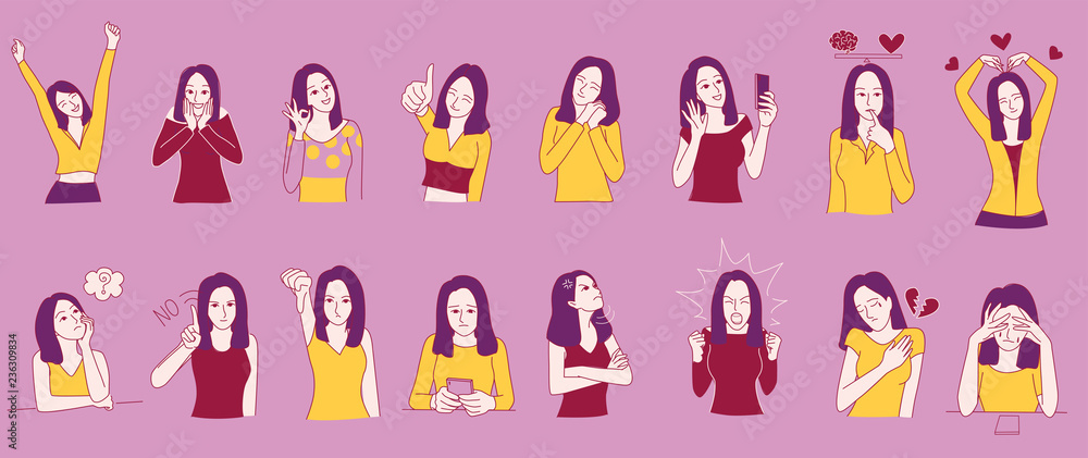 Set of woman character in deferent emotions. Borderline Personality ...