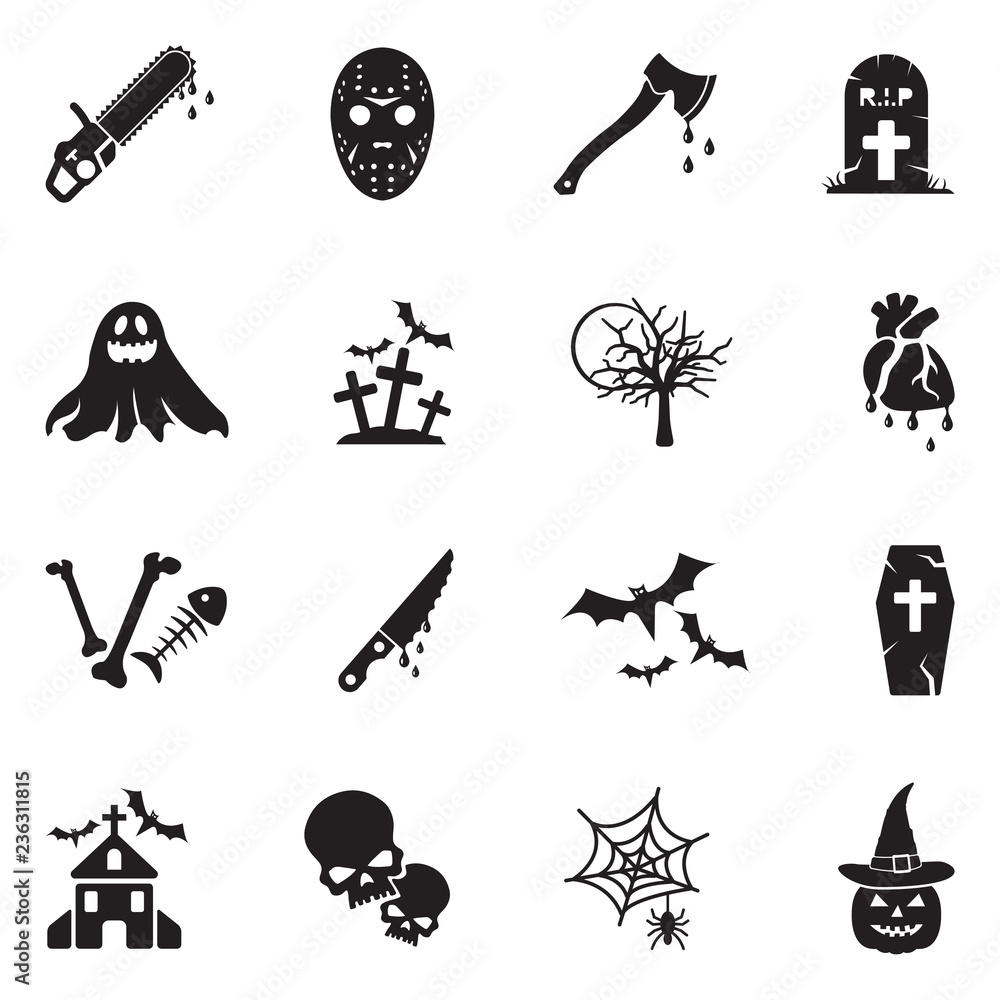 Horror Icons. Black Flat Design. Vector Illustration. Stock Vector ...