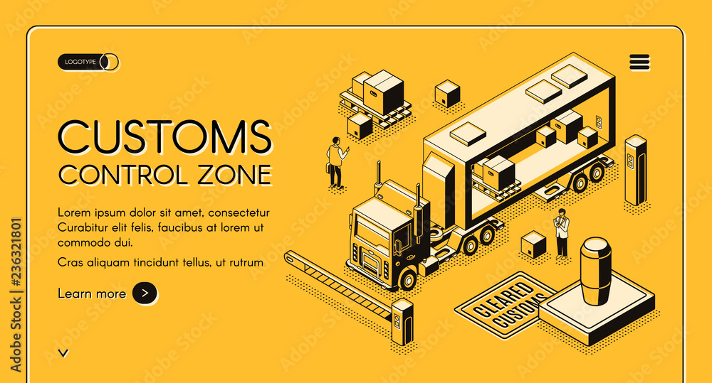 Customs control zone online services isometric vector web banner with ...