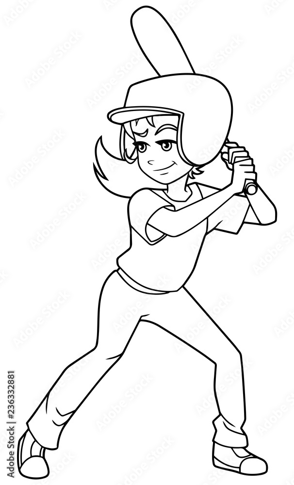Full length line art illustration of competitive and confident girl ...