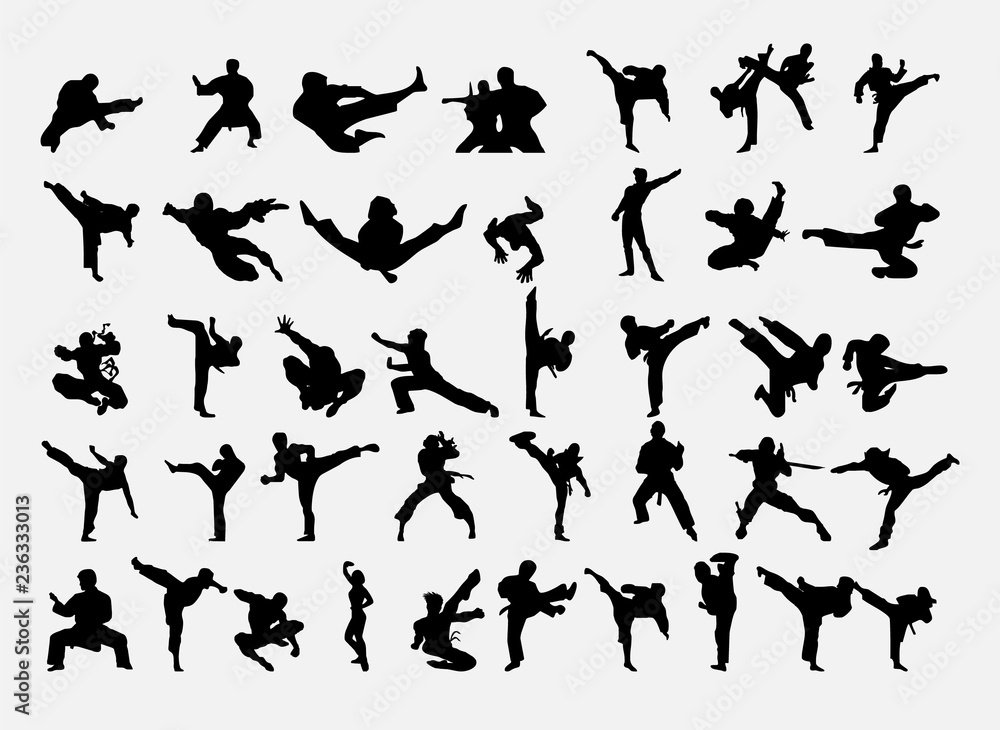 A set of karate positions. Vector illustration. Stock-Vektorgrafik ...