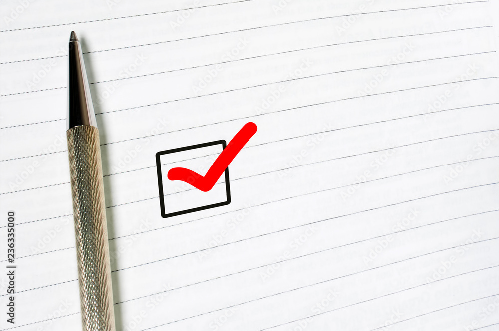 survey template, questionnaire choice, marked check box with a pen on ...