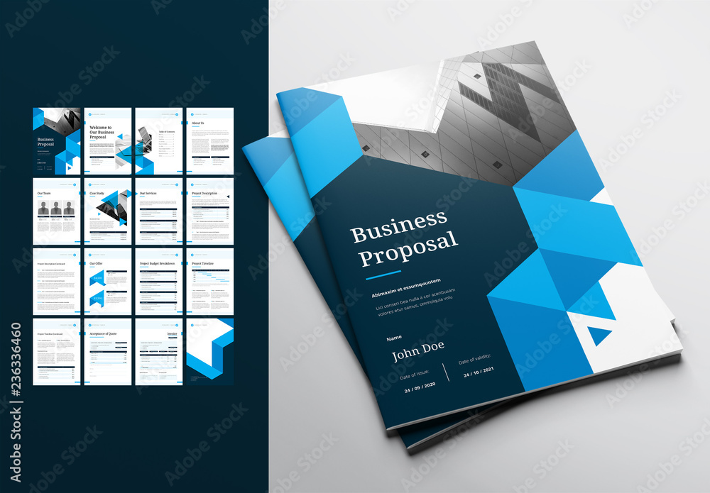 Business Proposal Layout with Blue Accents Stock Template | Adobe Stock