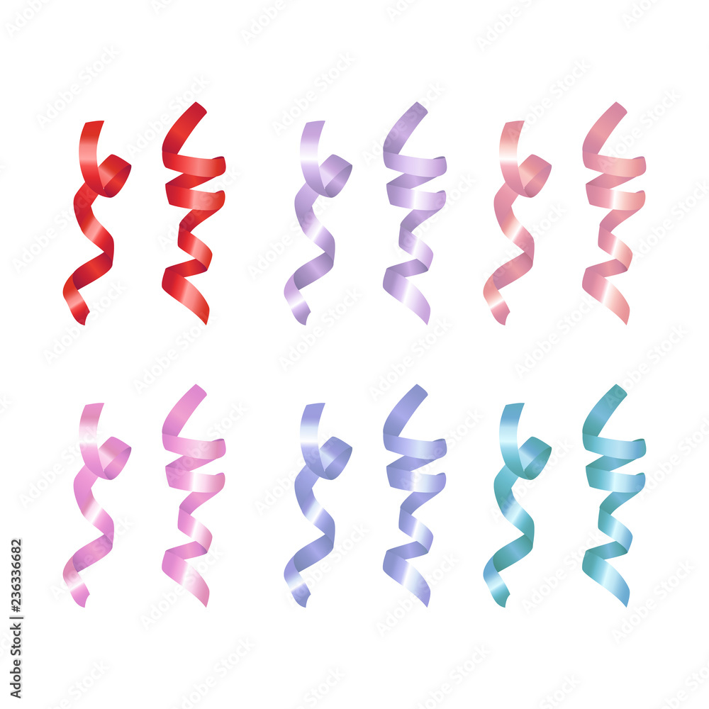 Rolled decorative ribbons of different colors vector illustration set ...