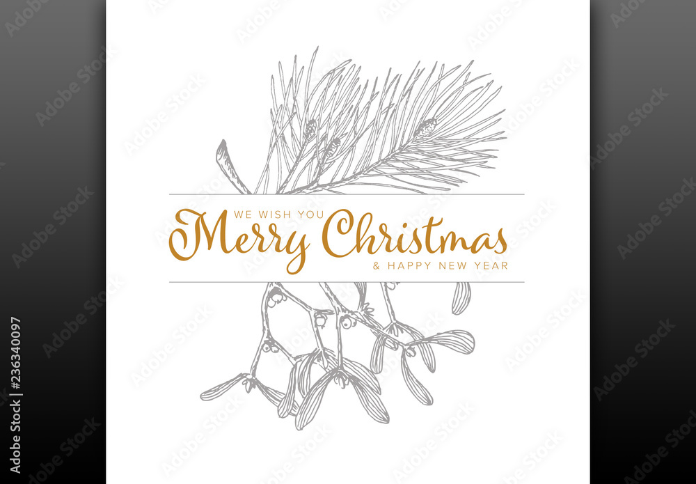 Christmas Card Layout with Handdrawn Illustrations Stock Template ...