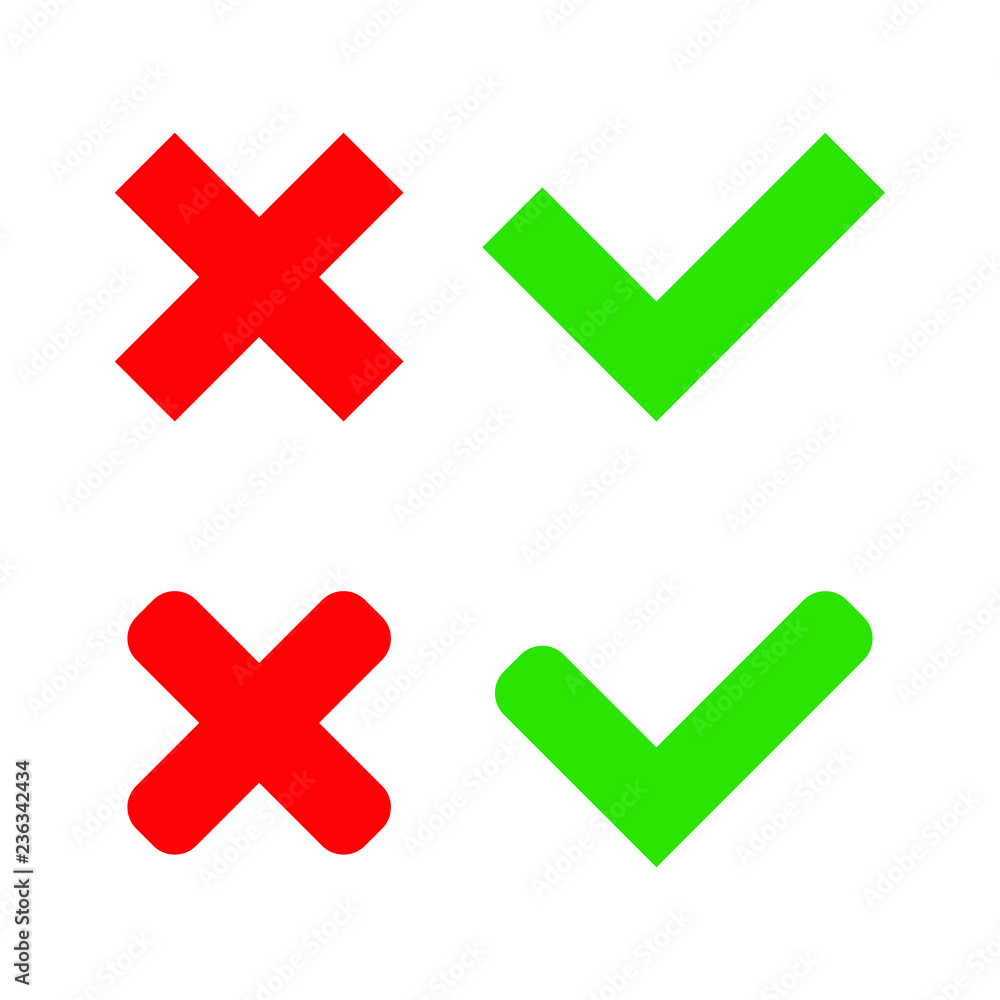 Green Check Mark and Red Cross in two variants (square and rounded ...