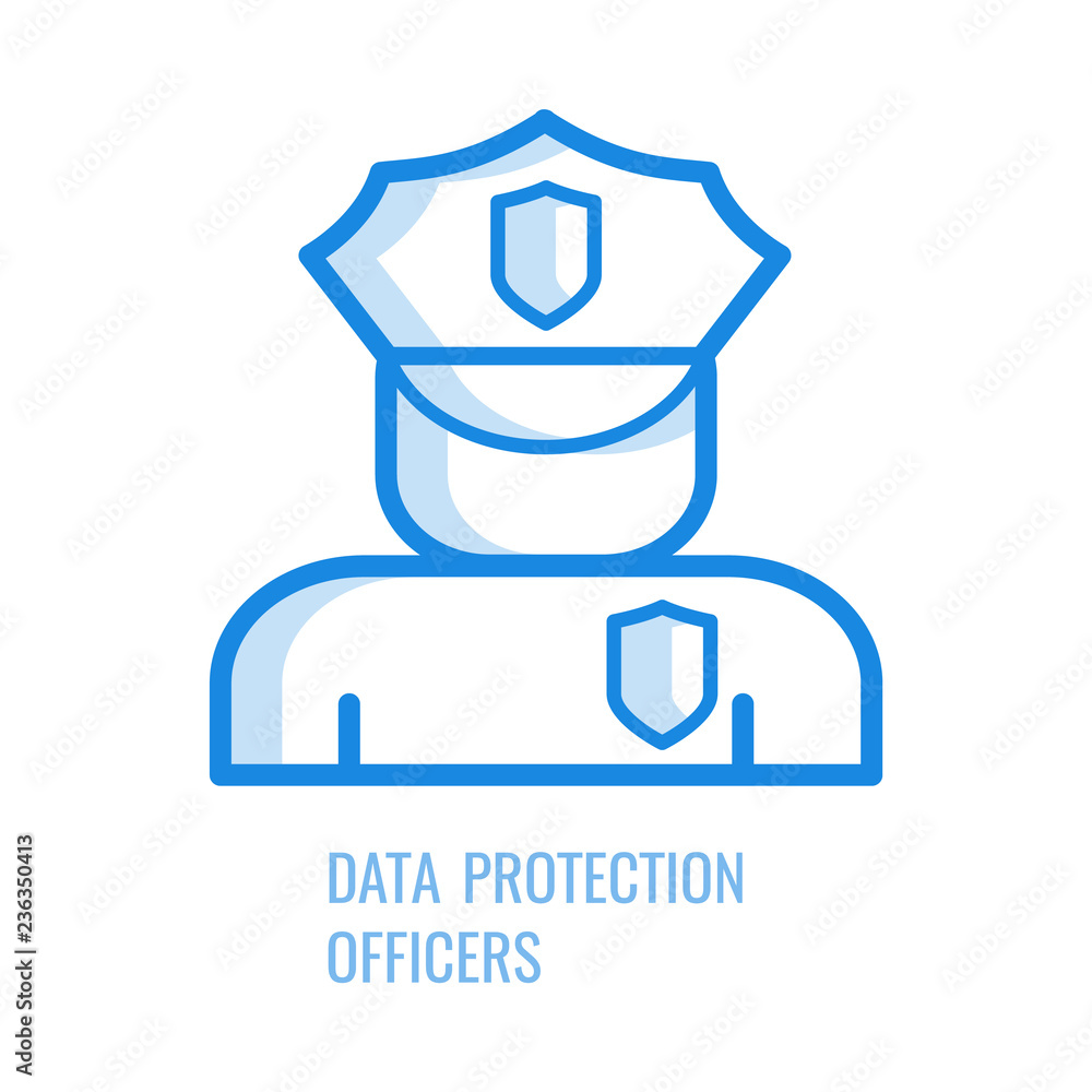 Data protection officer icon - blue outline symbol of abstract human ...
