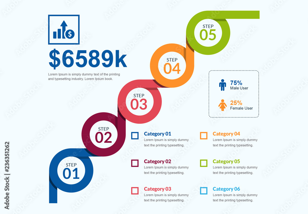 5 Step Infographic Layout Stock Template | Adobe Stock