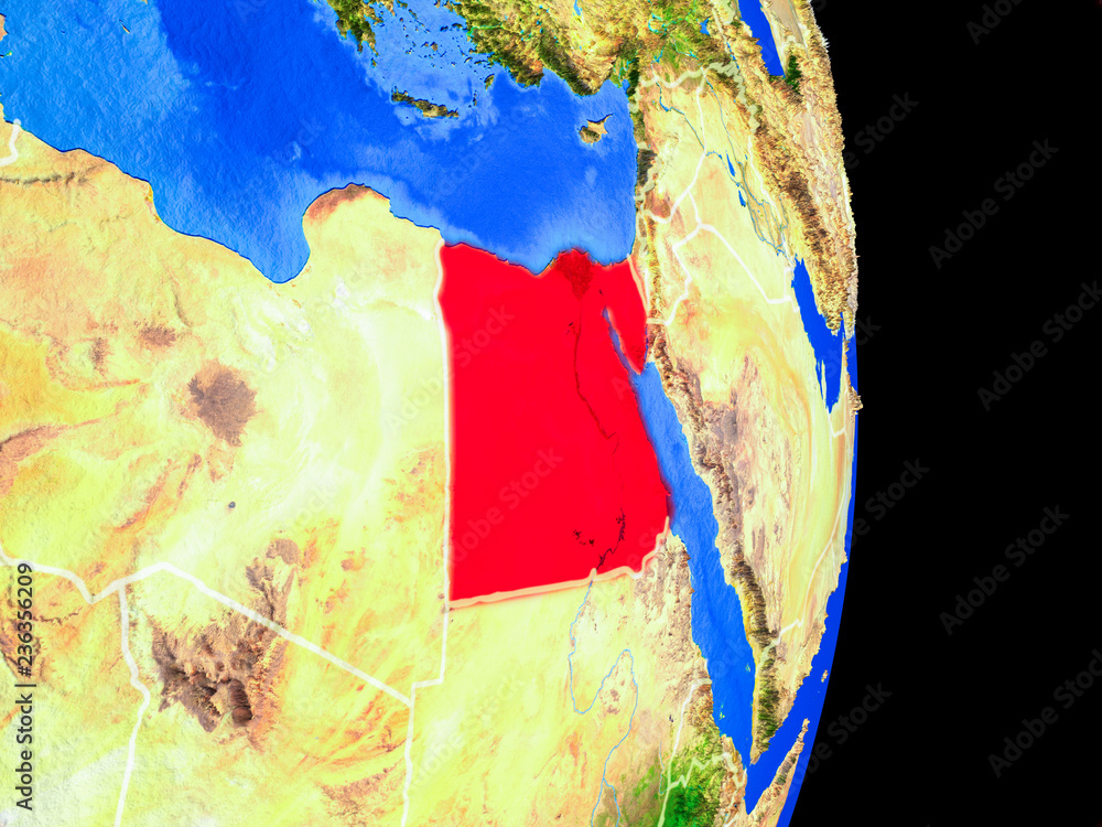 Egypt on realistic model of planet Earth with country borders and very ...