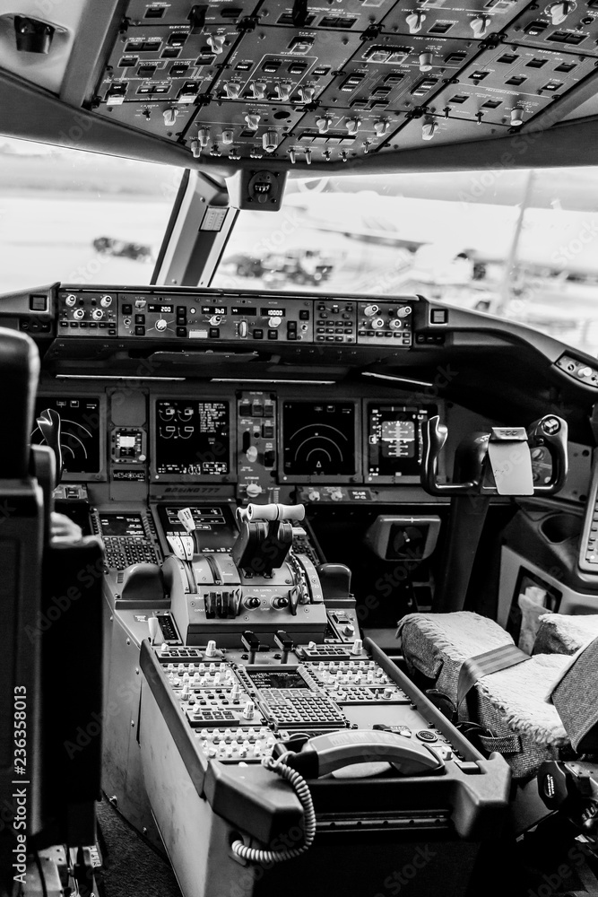 IstInside of a cockpit. View of an aircraft cockpit. Interior of a ...