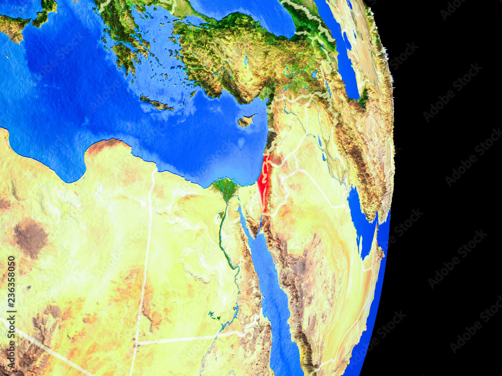 Israel on realistic model of planet Earth with country borders and very ...