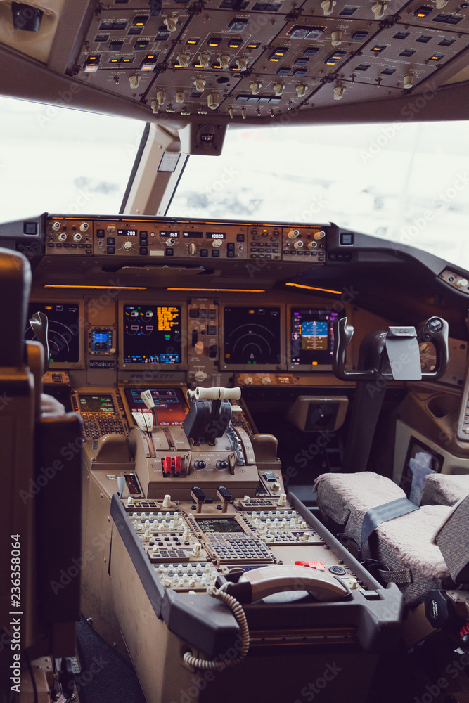 IstInside of a cockpit. View of an aircraft cockpit. Interior of a ...