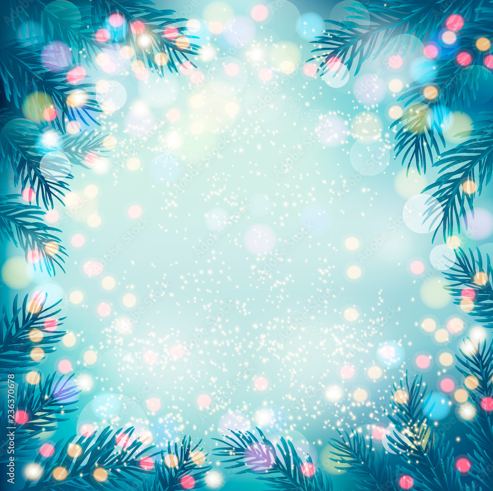 Holiday background with a christmas tree and garland. Vector Stock ...