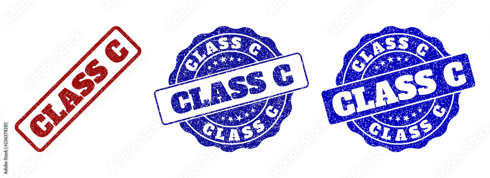 Vetor de CLASS C grunge stamp seals in red and blue colors. Vector ...