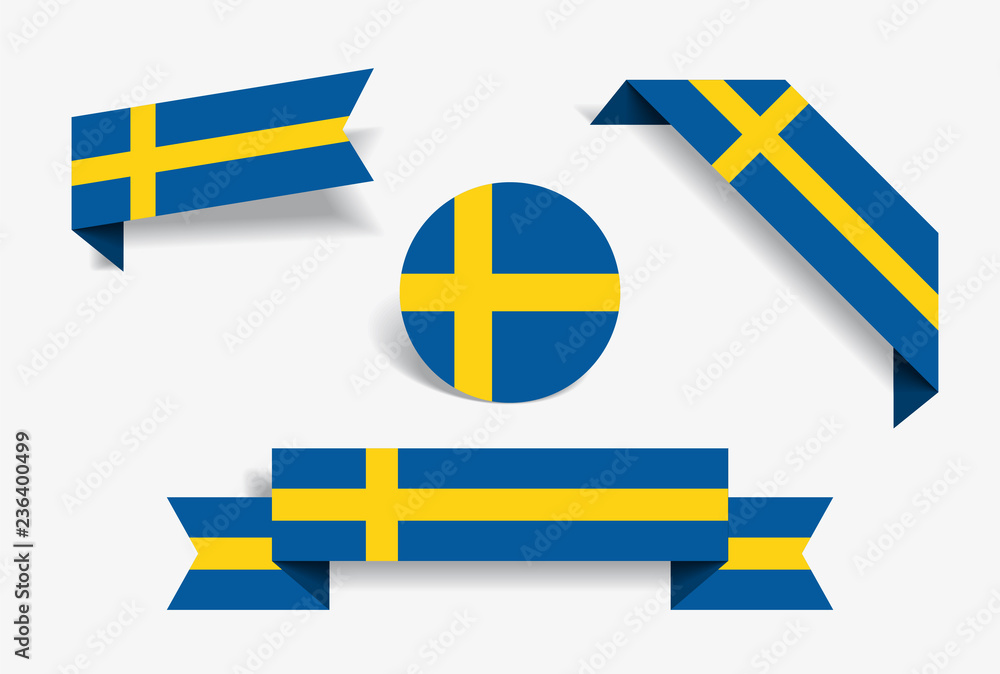 Swedish flag stickers and labels. Vector illustration. Stock Vector ...