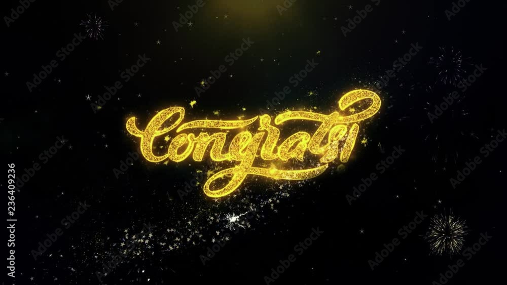 Congrats Written Gold Glitter Particles Spark Exploding Fireworks ...