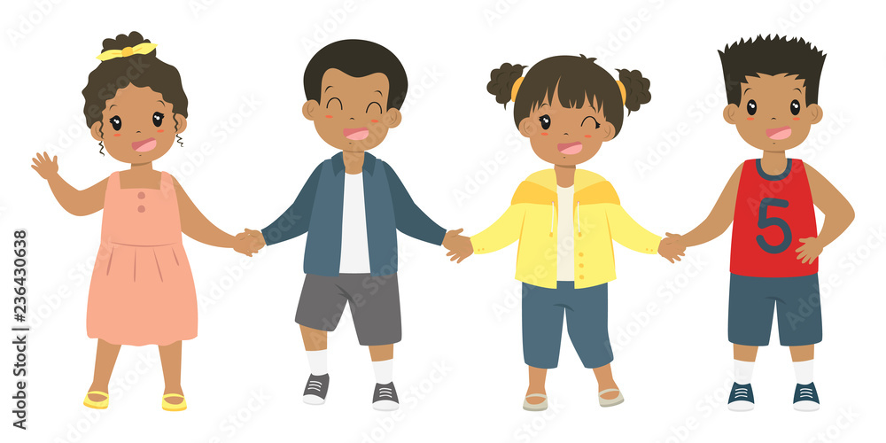 Happy African American boys and girls holding hands, with different ...